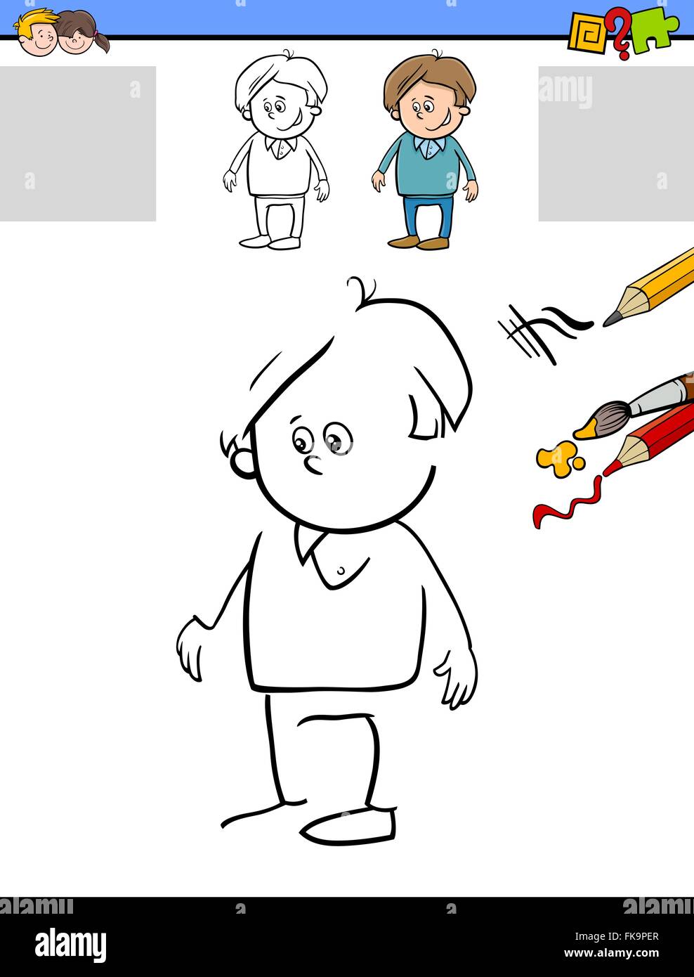 Cartoon Illustration of Drawing and Coloring Educational Activity Task ...