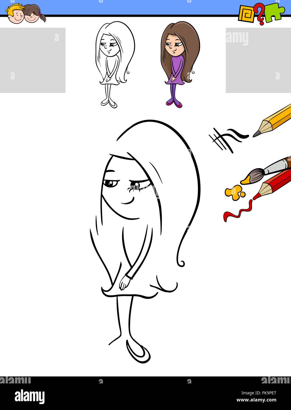 Cartoon Illustration of Drawing and Coloring Educational Activity Task ...