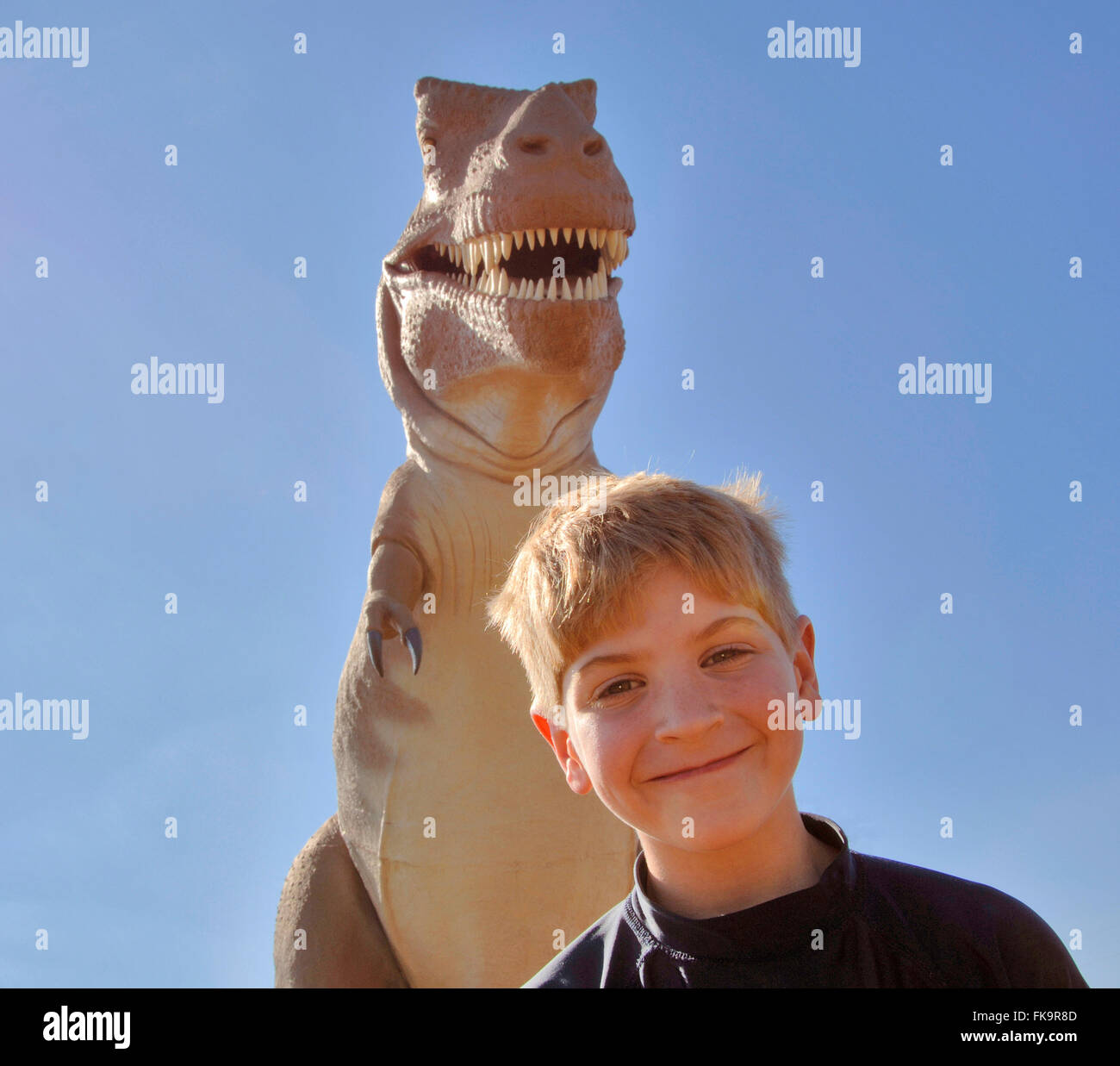 Young Boy and Dinosaur Stock Photo - Alamy