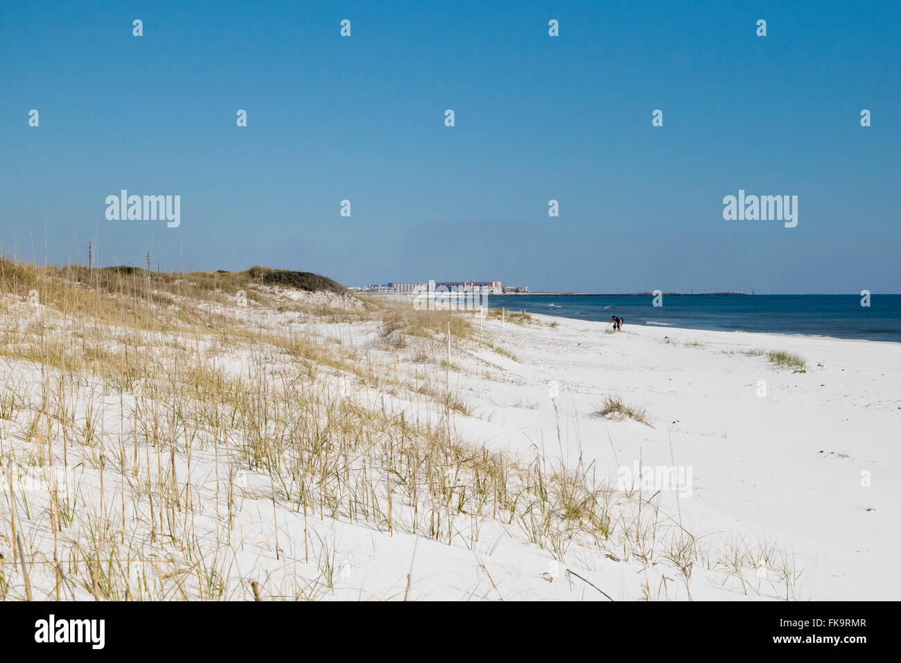 A view of beach and sand dunes, with Destin in the distance Stock Photo ...