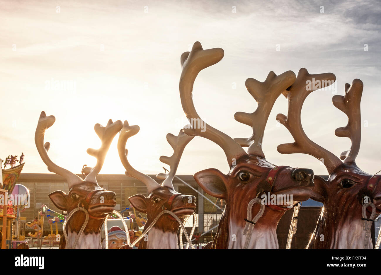 Toy reindeers at Xmas fairground, Spain Stock Photo - Alamy