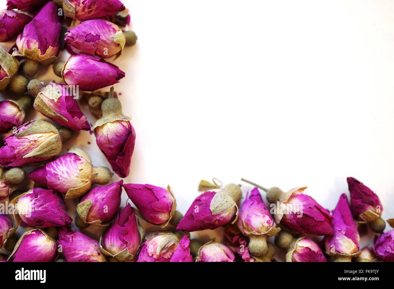 Border frame of romantic dried pink rose buds Stock Photo - Alamy