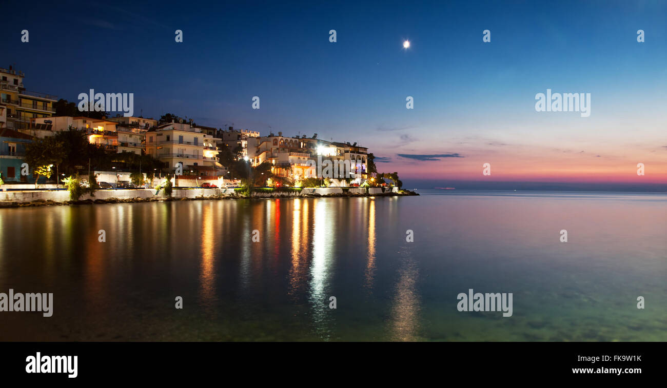 Village of Skala Marion by night, Thassos island, Greece Stock Photo ...