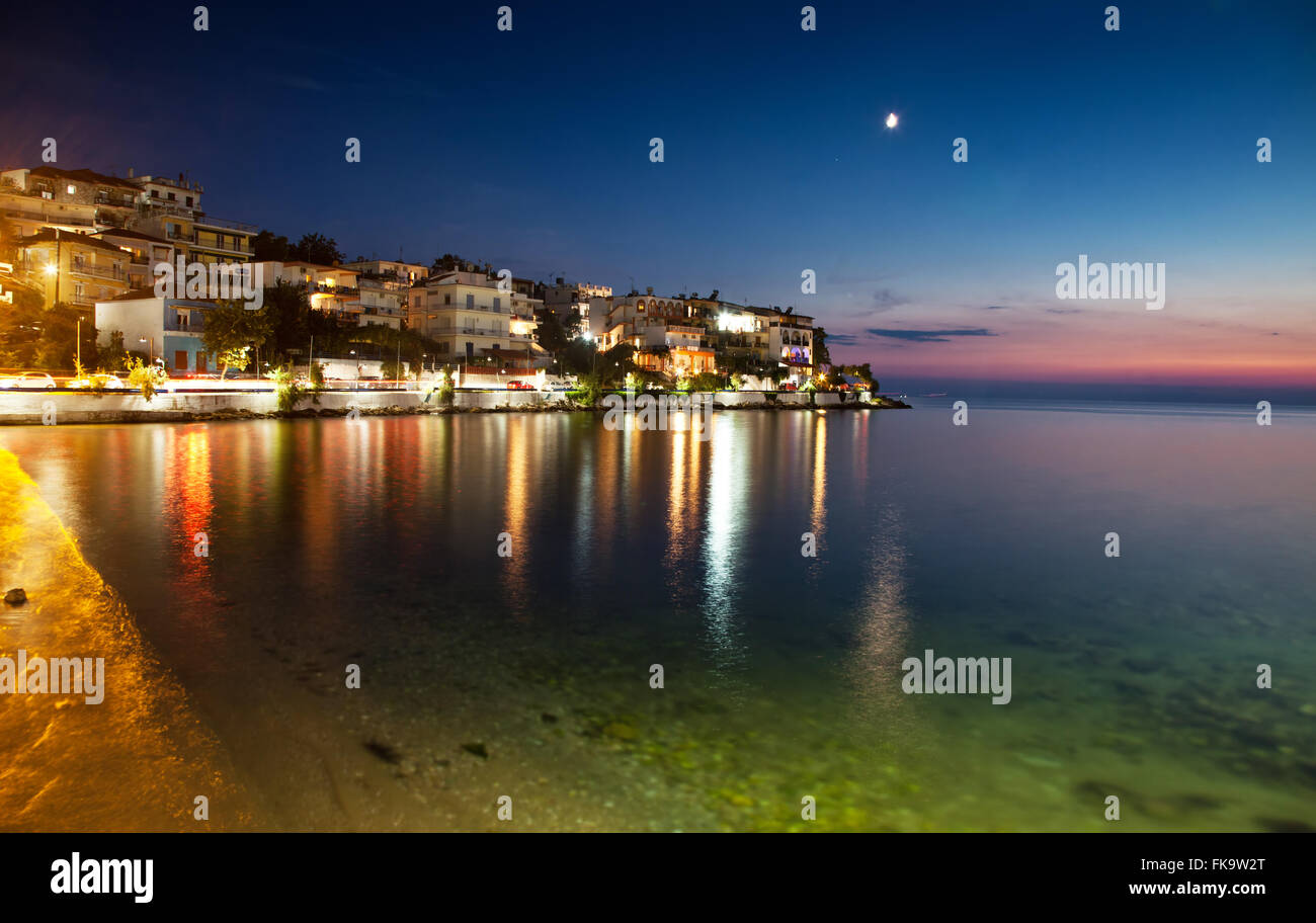Village of Skala Marion by night, Thassos island, Greece Stock Photo ...