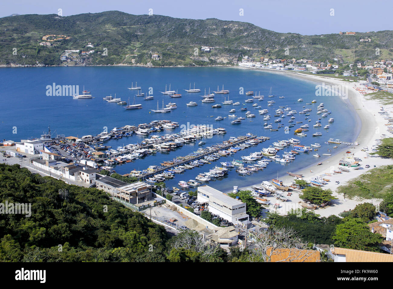 Top view of boats moored in Angel Beach in the Lakes Region Stock Photo ...