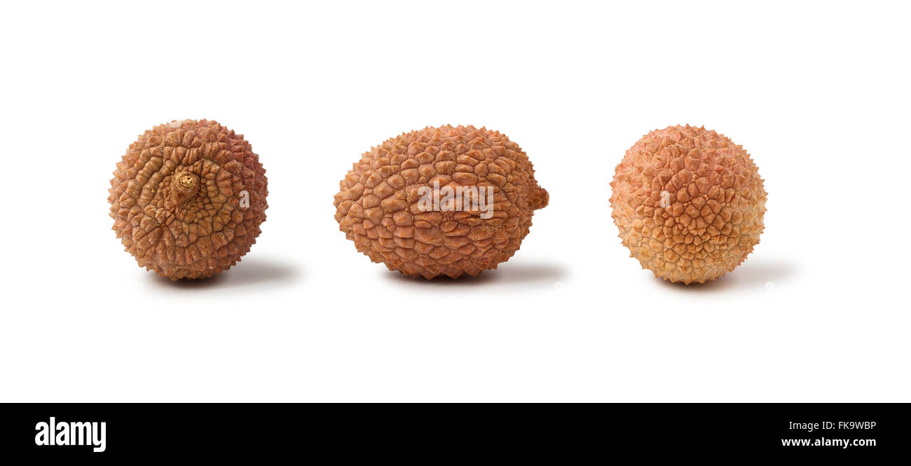 Three lychee fruits isolated on a white background Stock Photo - Alamy
