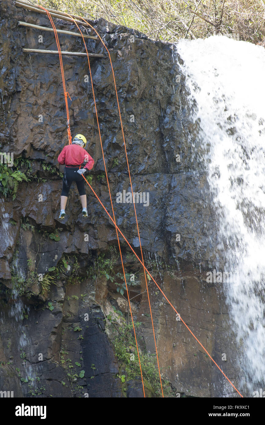 Waterfall rappelling practice in Sao Sebastiao Stock Photo - Alamy