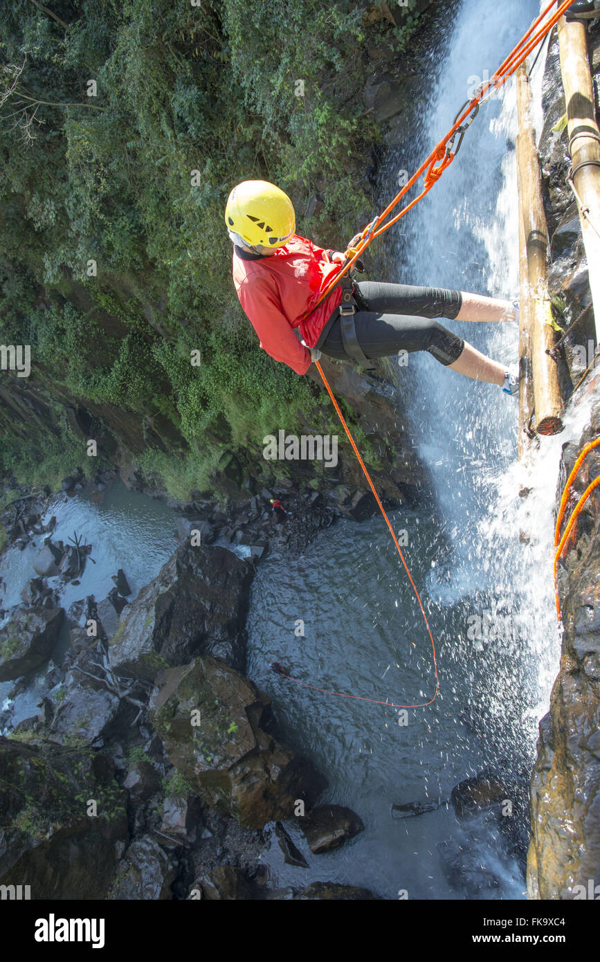 Waterfall rappelling practice in Sao Sebastiao Stock Photo - Alamy