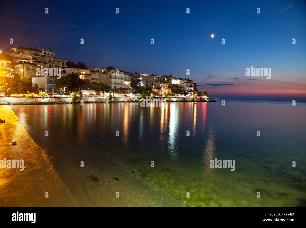 Village of Skala Marion by night, Thassos island, Greece Stock Photo ...
