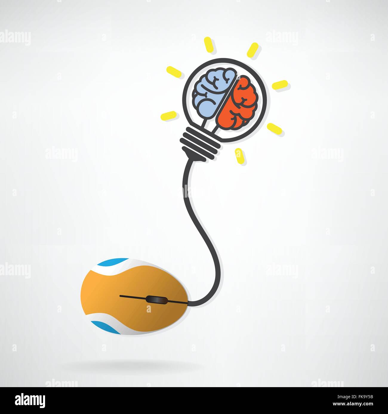Creative brian icon in light bulb symbol with computer mouse sign on ...