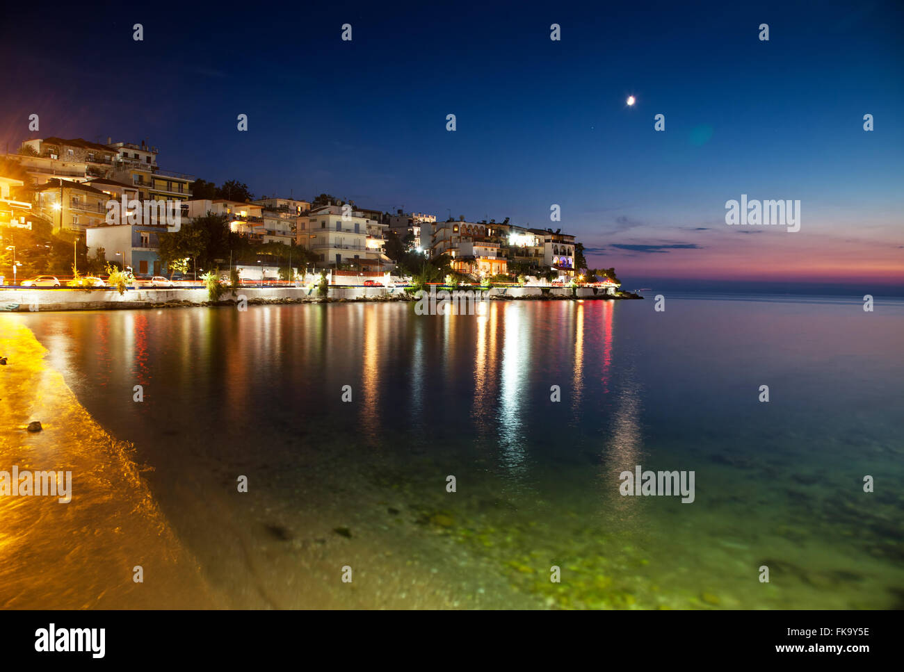 Village of Skala Marion by night, Thassos island, Greece Stock Photo ...