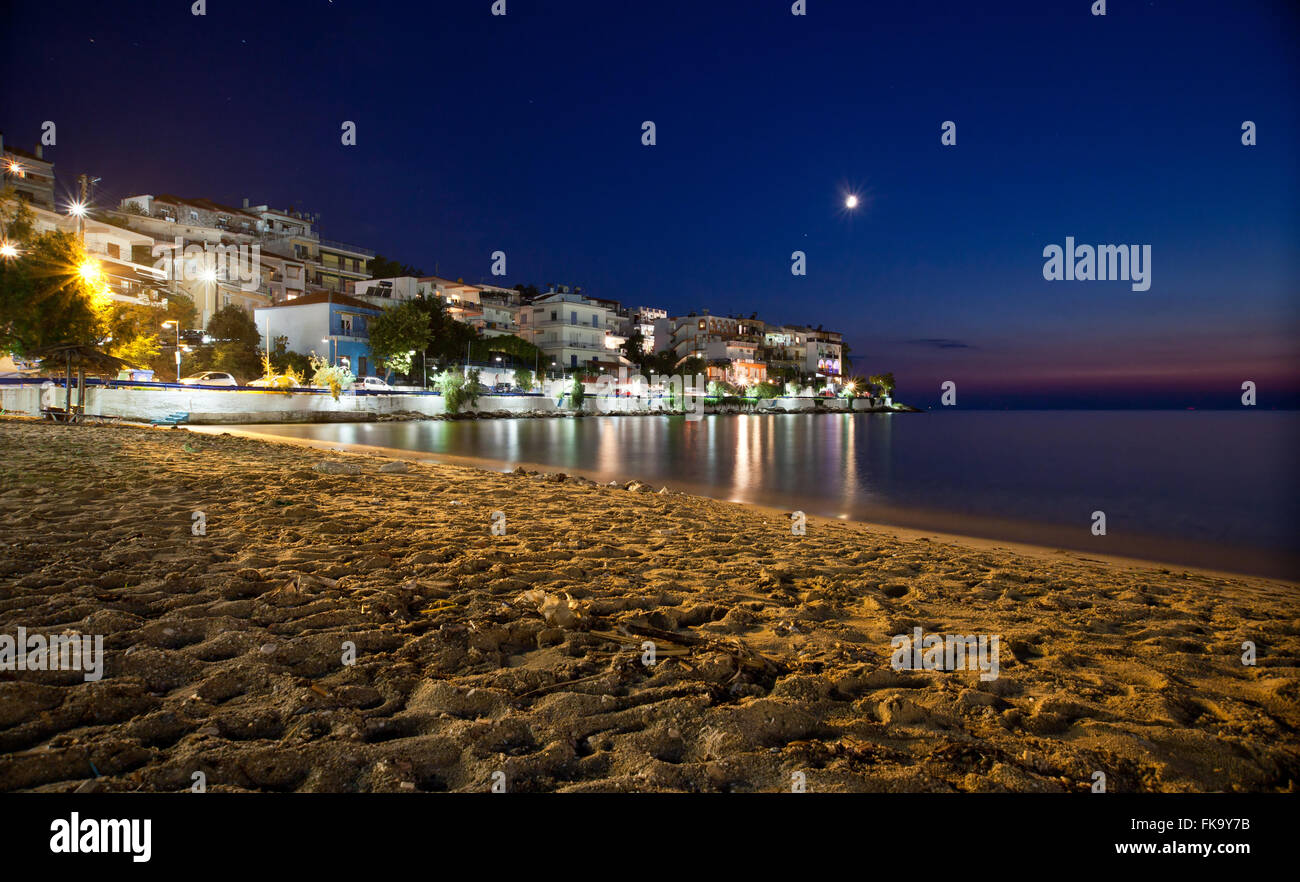 Village of Skala Marion by night, Thassos island, Greece Stock Photo ...