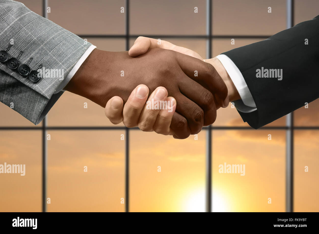 Men shake hands beside window Stock Photo - Alamy