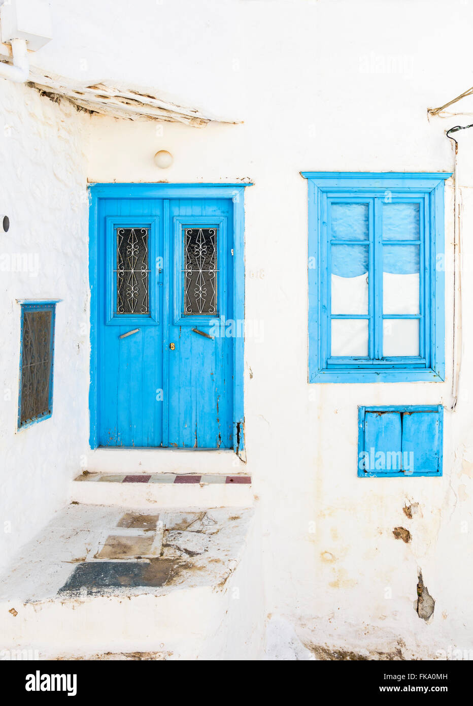 White and blue Greek house on Hydra Island, Greece Stock Photo - Alamy