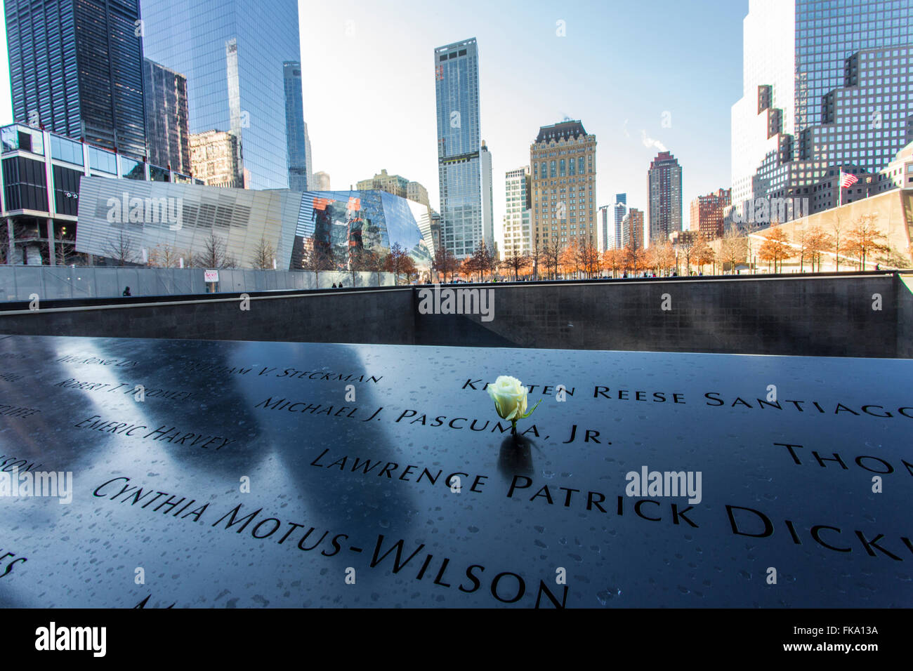 A Rose adorns the Ground Zero Memorial in New York City Stock Photo - Alamy