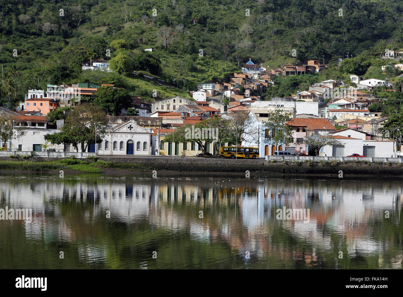 Houses of the municipality of Sao Felix reflected in the slope of hill ...