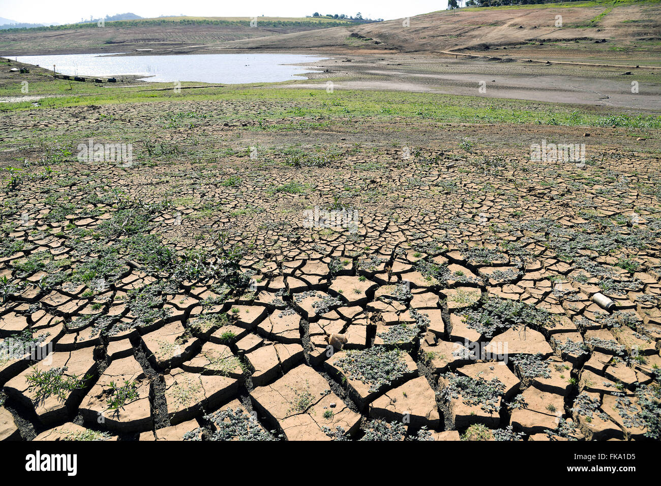 Cracked soil of the dam formed by JaguarÌ Jacarei and rivers during ...