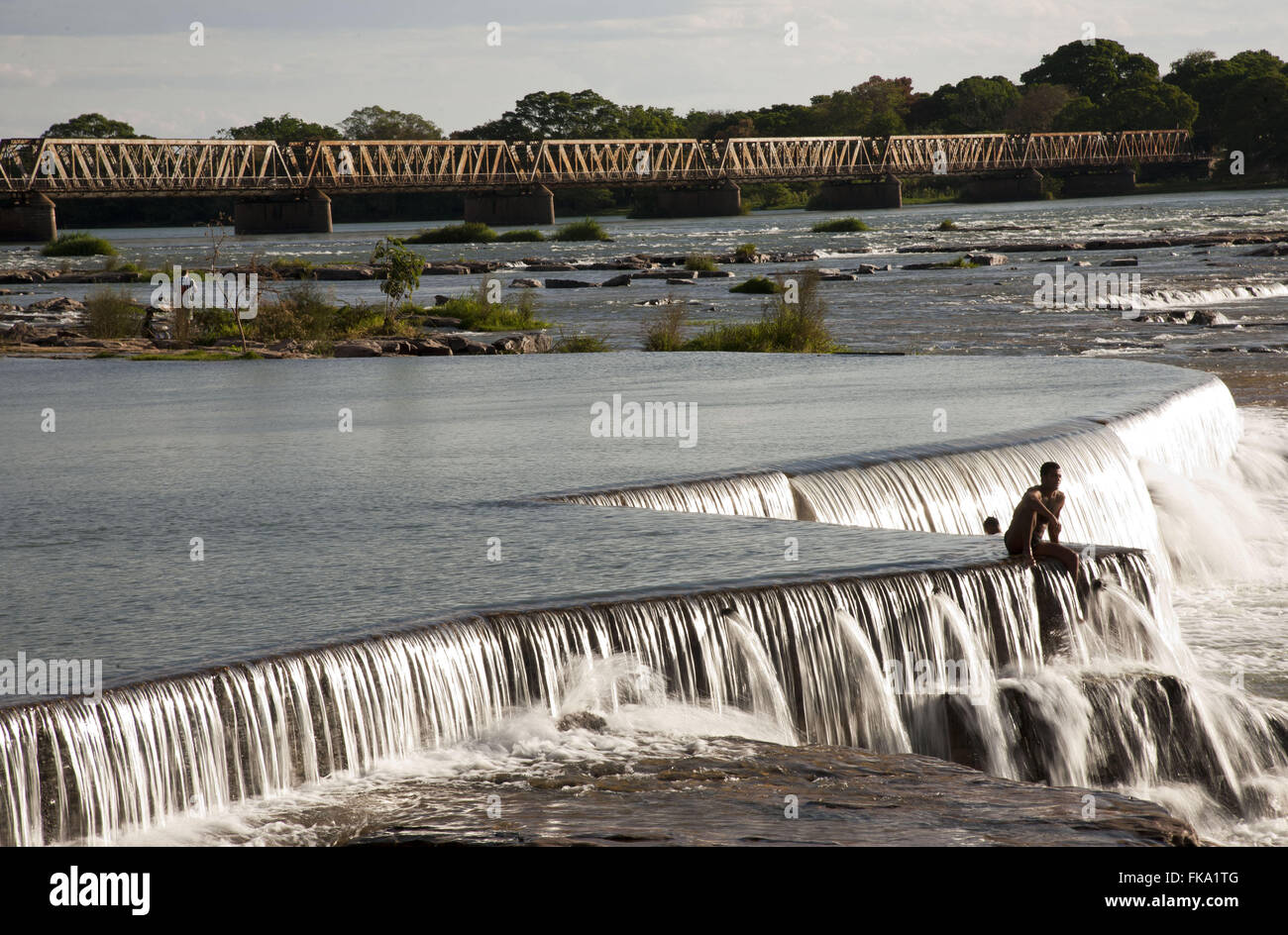 Rio Sao Francisco in the city of Pirapora with metallic railway bridge ...