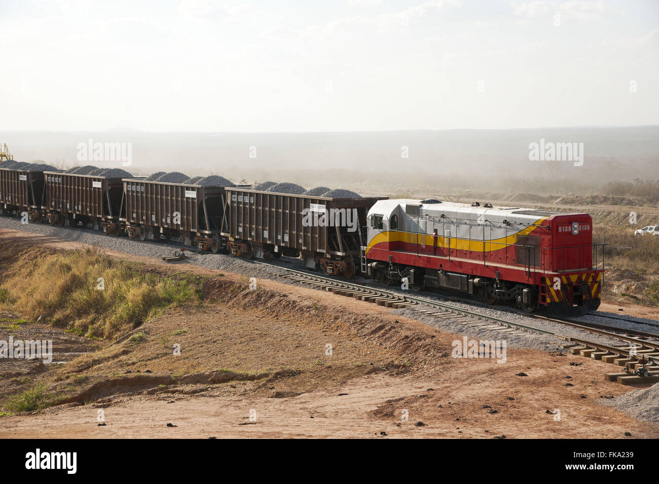 Train carrying gravel to work the line of Railroad Transnordestina ...