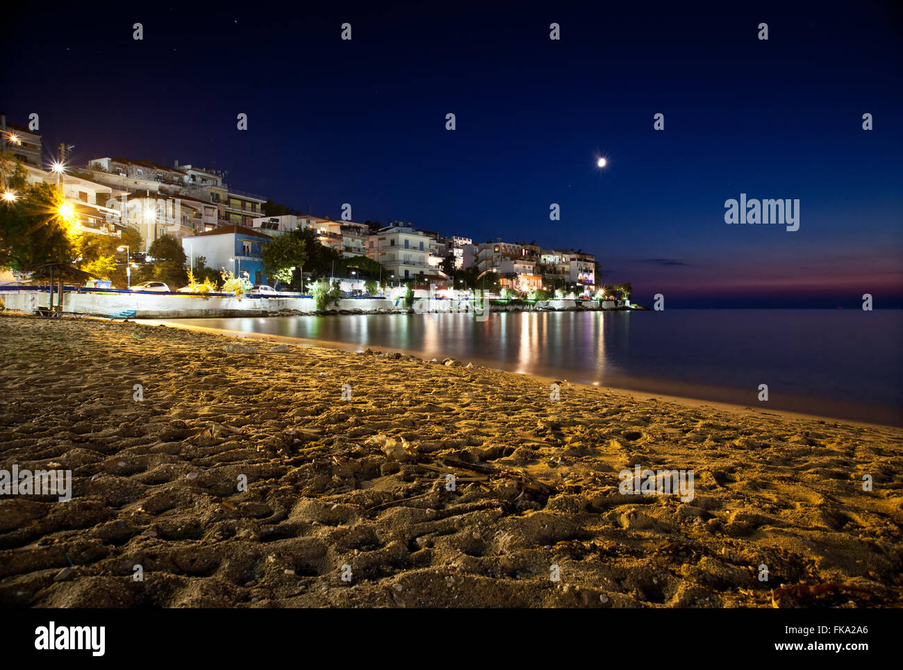 Village of Skala Marion by night, Thassos island, Greece Stock Photo ...