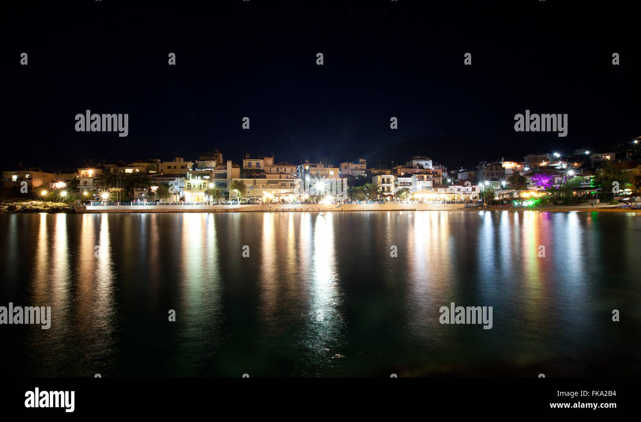 Village of Skala Marion by night, Thassos island, Greece Stock Photo ...
