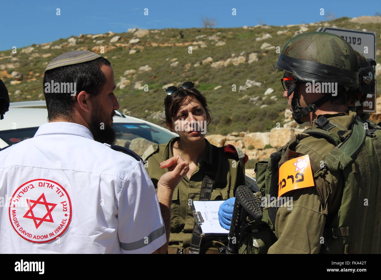 Beit El, Israel. 29th Feb, 2016. Captain Paz Rokach discussing with a ...