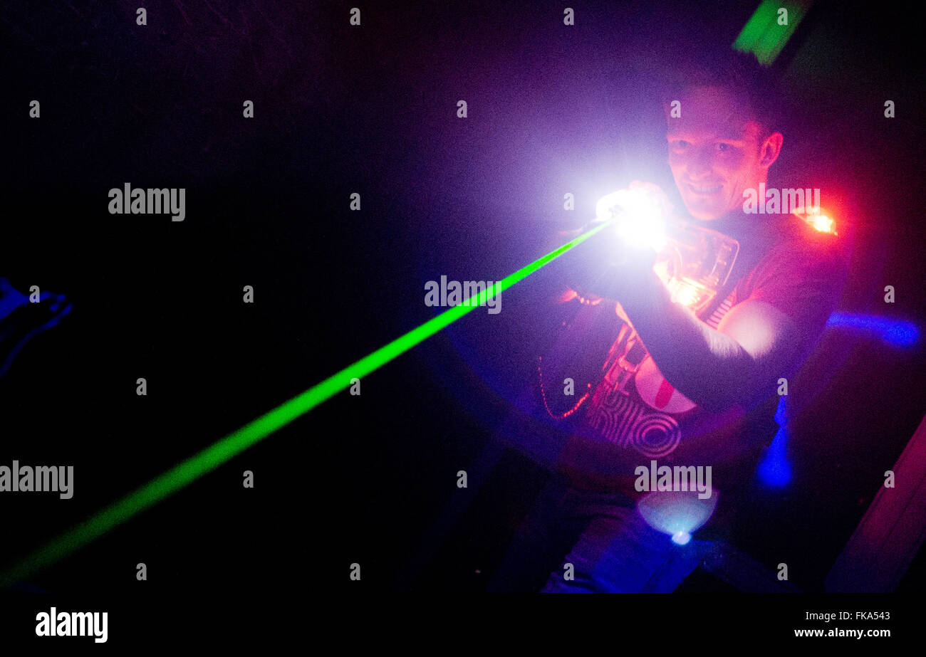 Hanover, Germany. 02nd Mar, 2016. A boy points a 'Phaser' at other ...