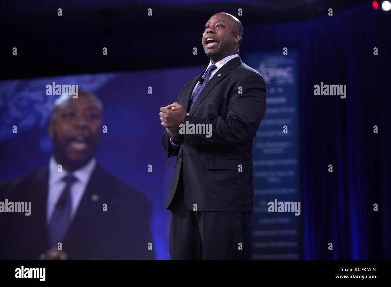 U.S. Senator Tim Scott of South Carolina addresses the annual American ...