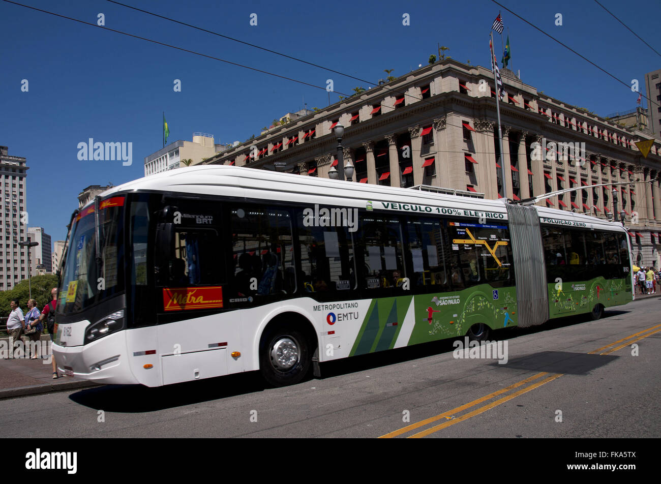 New electric articulated buses on the overpass Cha - city center Stock ...
