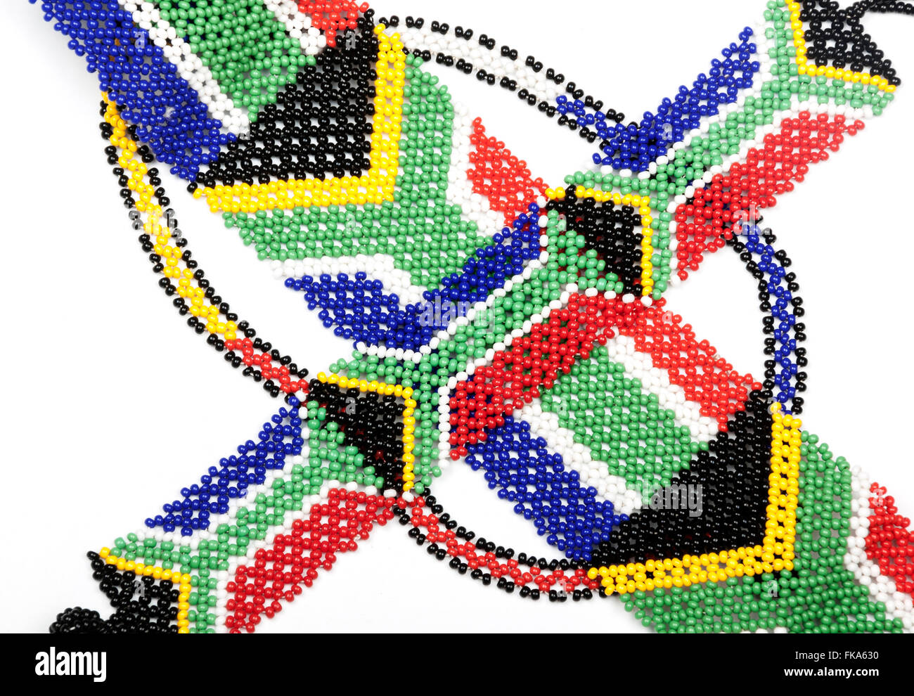 Close up studio shot threaded bead work in the colors of the south ...