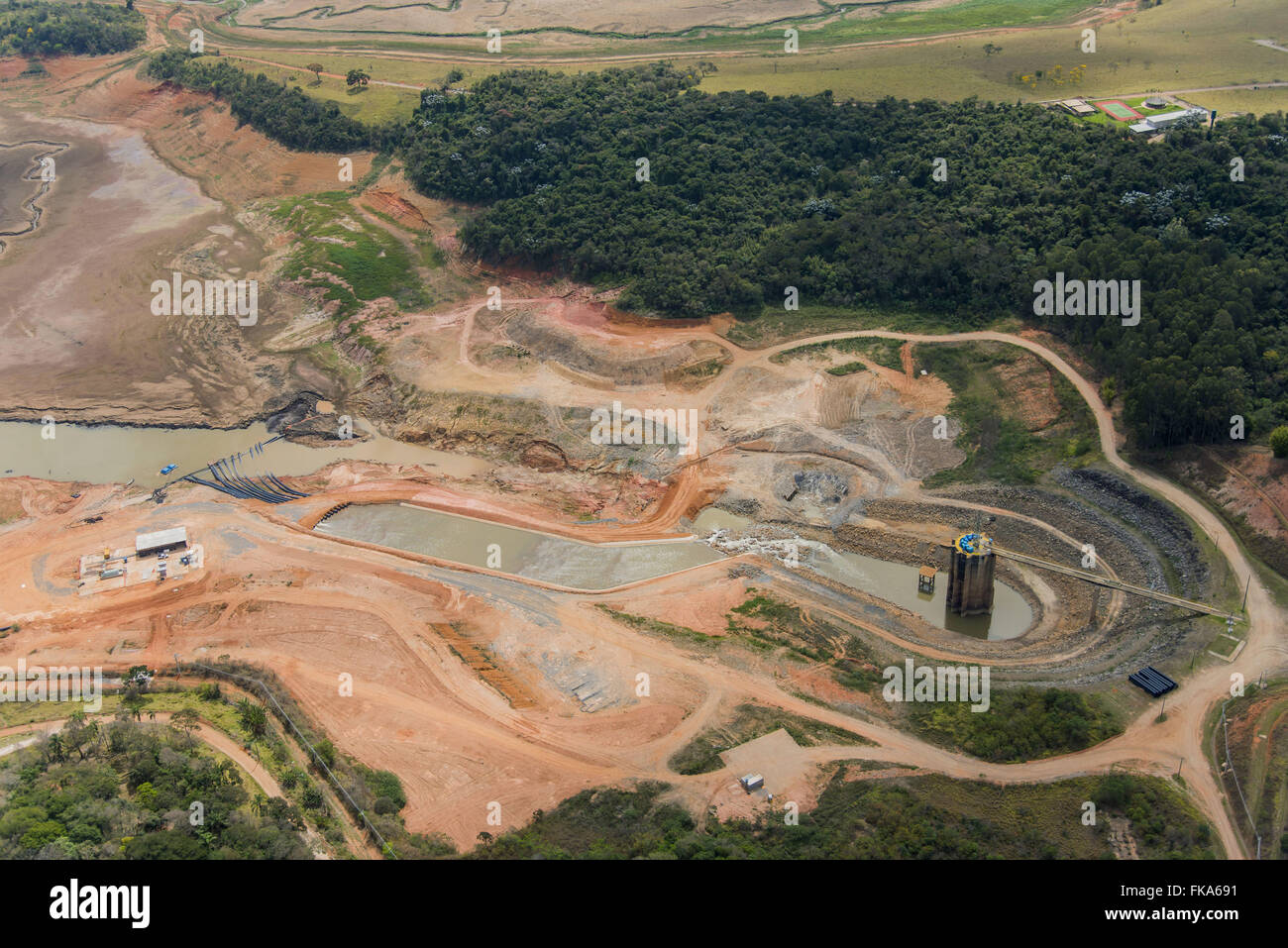 Aerial view of the dam Jaguari - formed by Jaguari Jacarei and rivers ...