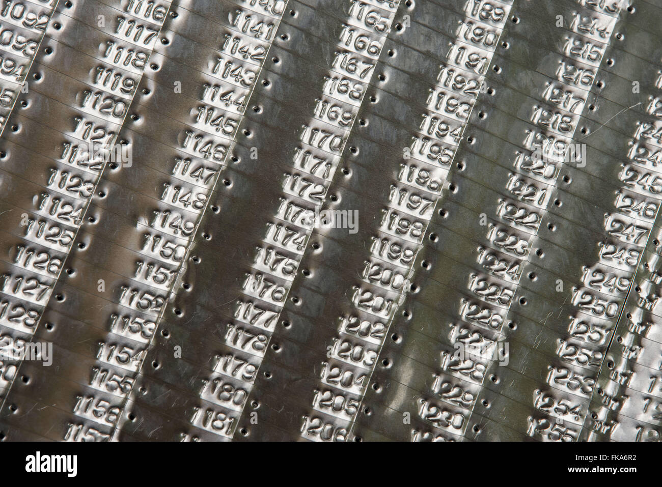 Aluminum plate where the numbers are recorded to identify the trees ...