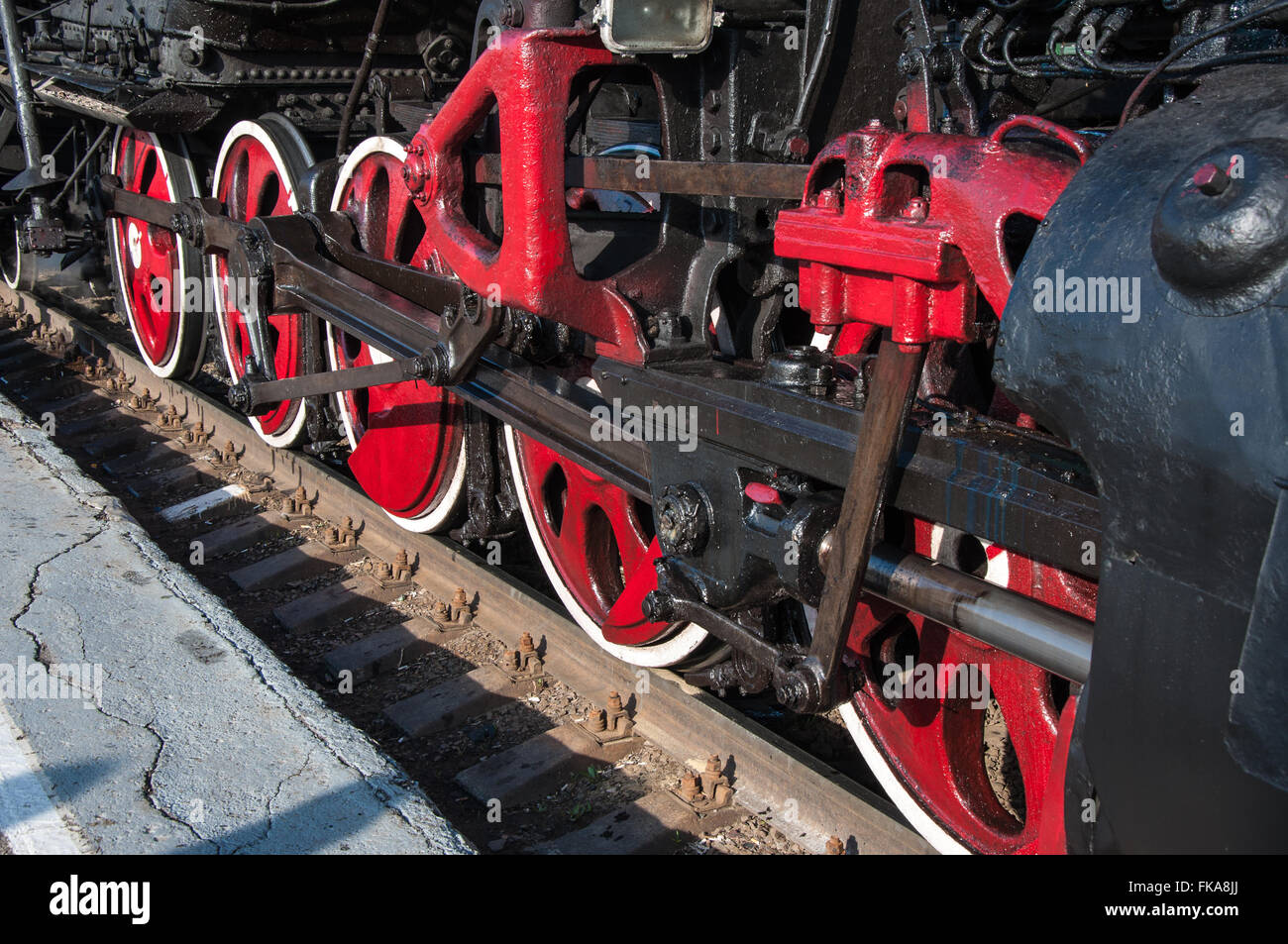 Wheel the retro steam locomotive on railway rails Stock Photo - Alamy
