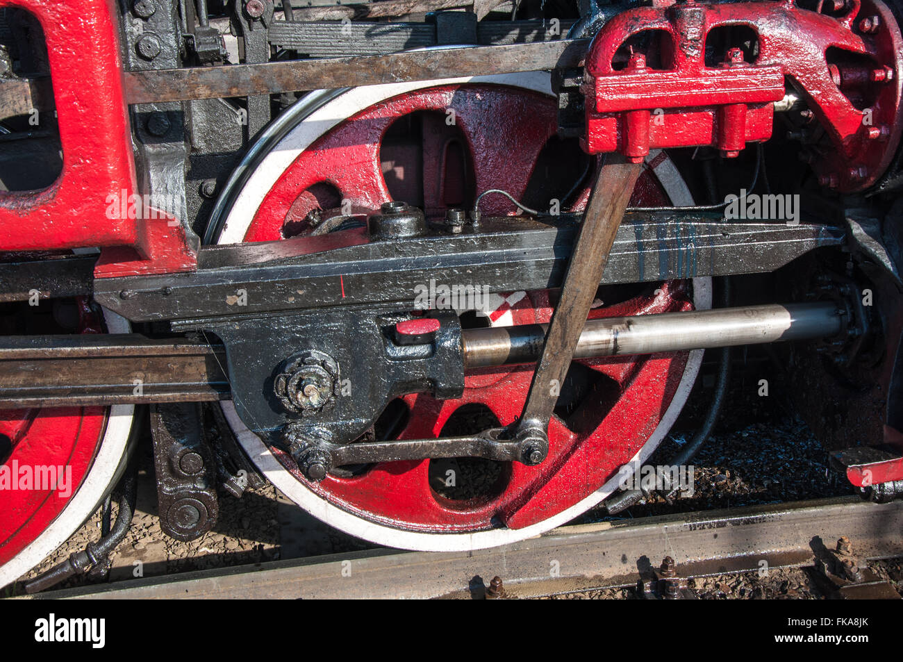Wheel the retro steam locomotive on railway rails Stock Photo - Alamy