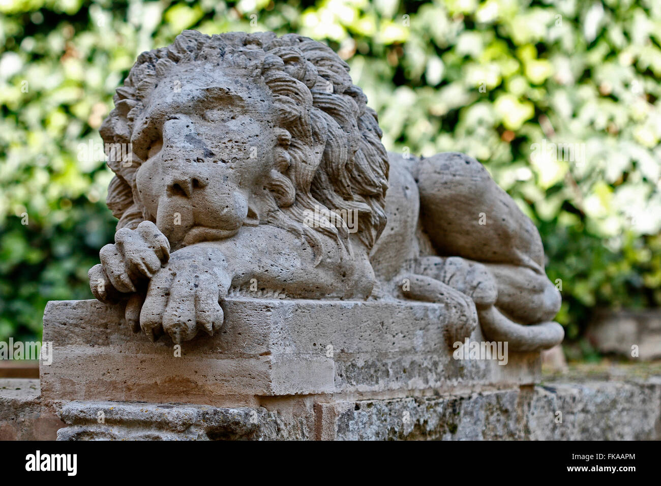 Leon stone in the garden of Raixa Stock Photo - Alamy