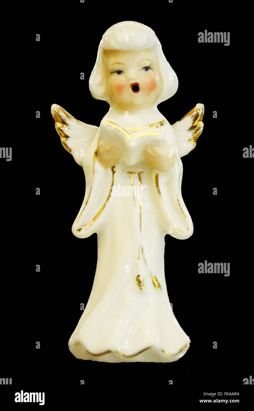 Figure little angel reading bible book with white background Stock ...