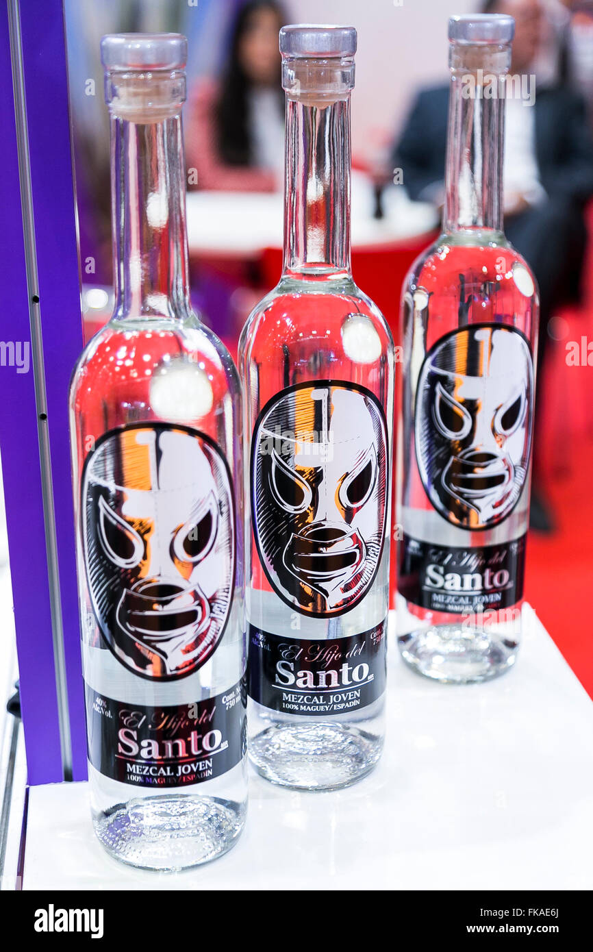 Mezcal bottles on display at the Mexico booth during the 41st ...
