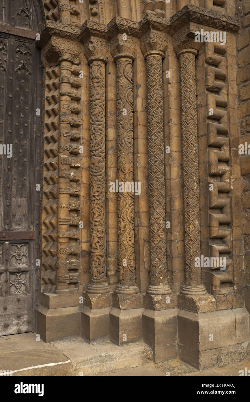 Detail of the pillars of the old Norman west doorway, Lincoln Cathedral ...
