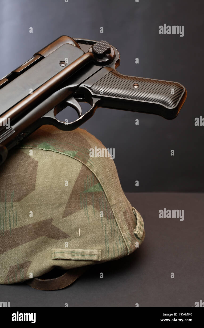 World War II Germany soldier equipment. Machine gun and helmet Stock ...