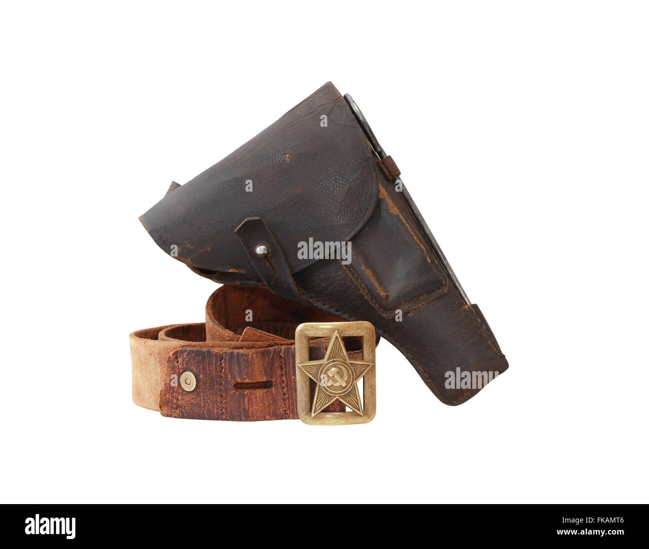 World War II Soviet officer equipment. Officer leather belt and holster ...