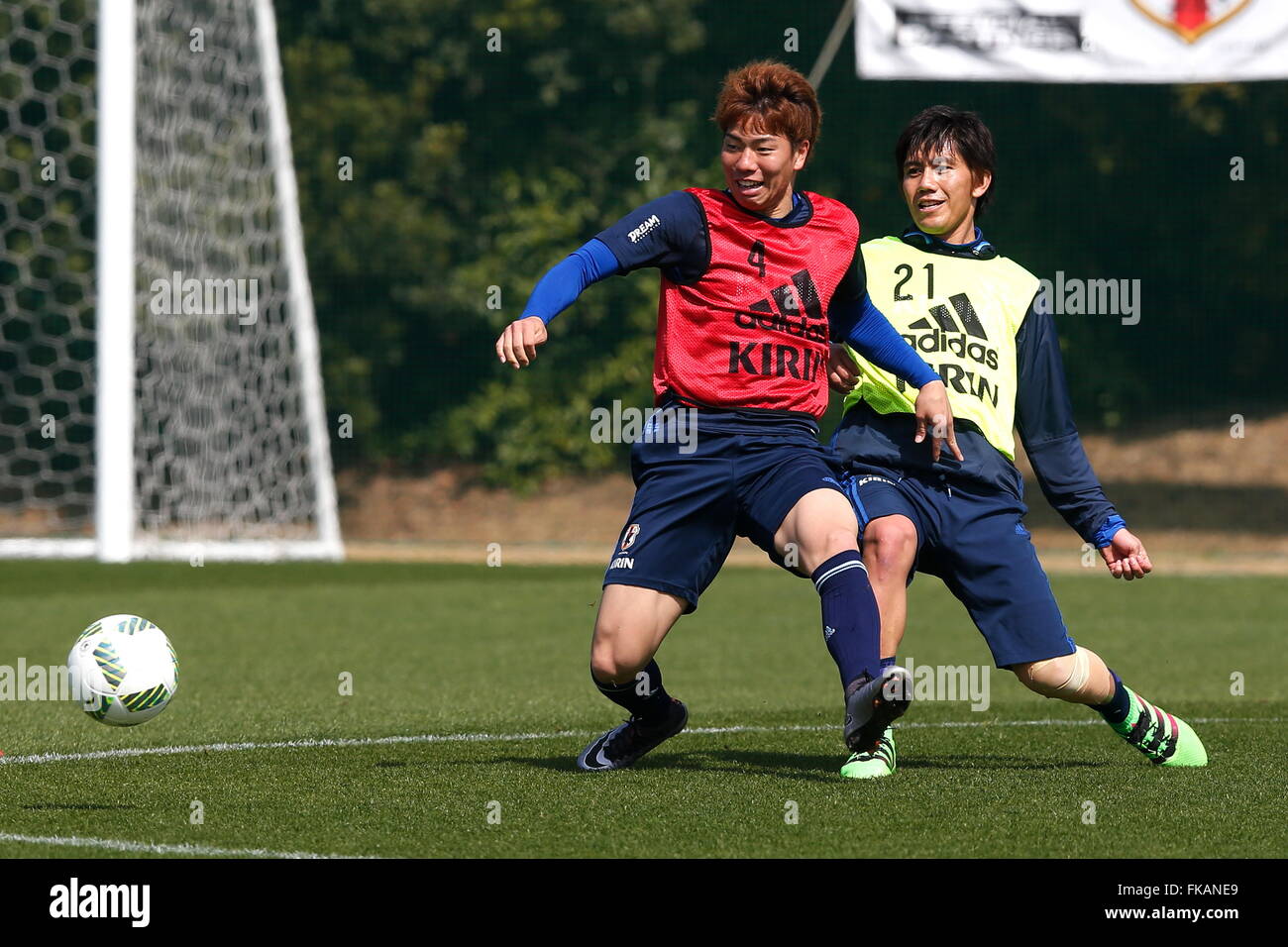 Frontier soccer field, Chiba, Japan. 8th Mar, 2016. (L-R) Takuma Asano ...