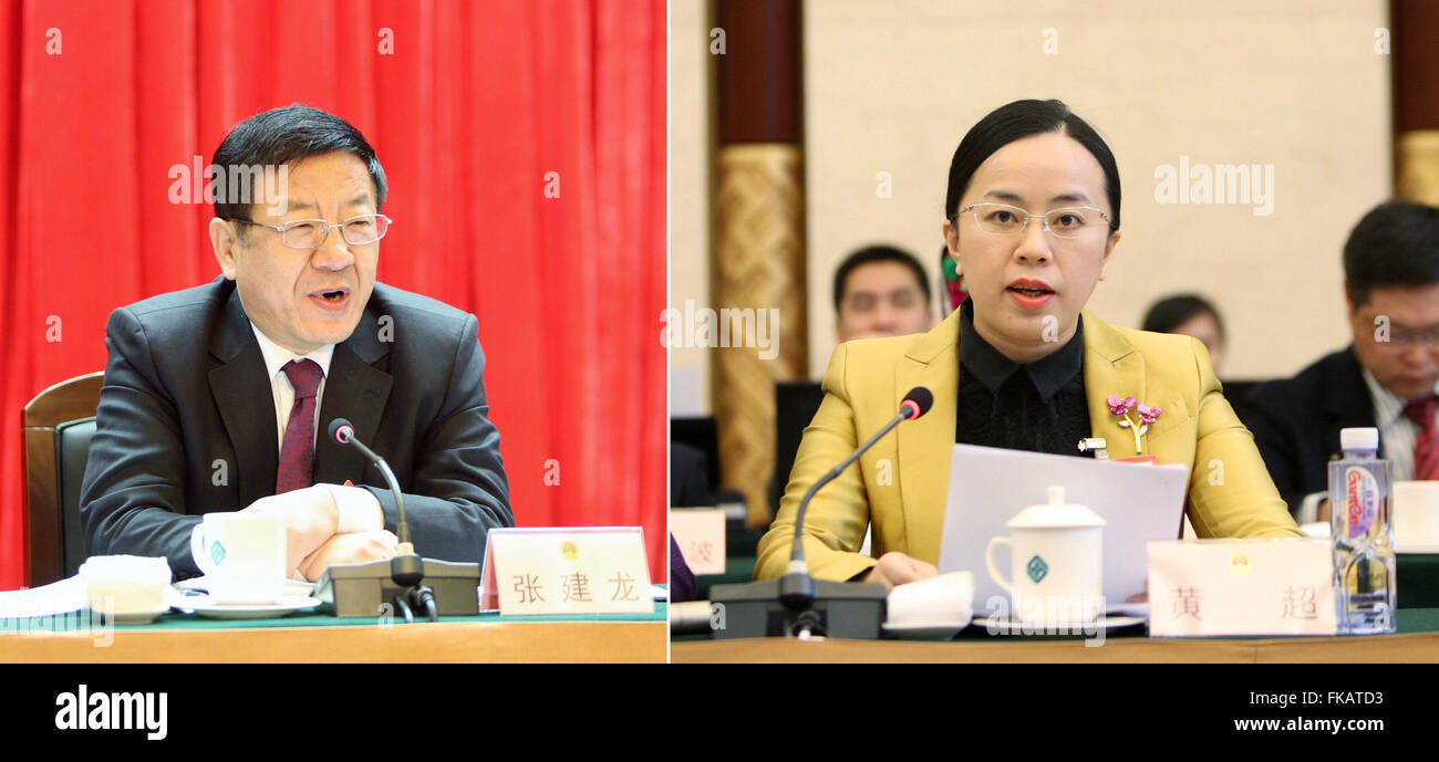 Beijing, China. 8th Mar, 2016. The combined photo shows Zhang Jianlong ...