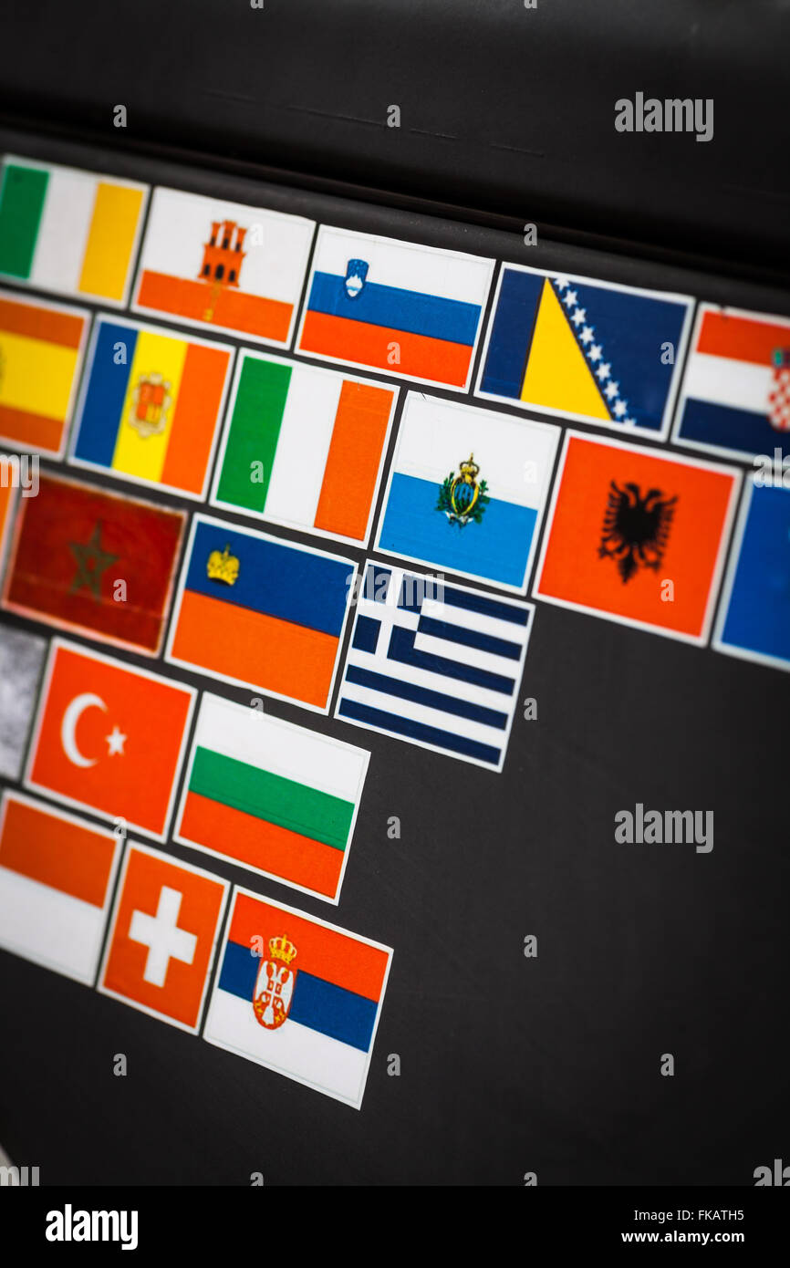 Color image of many country flags stickers Stock Photo - Alamy