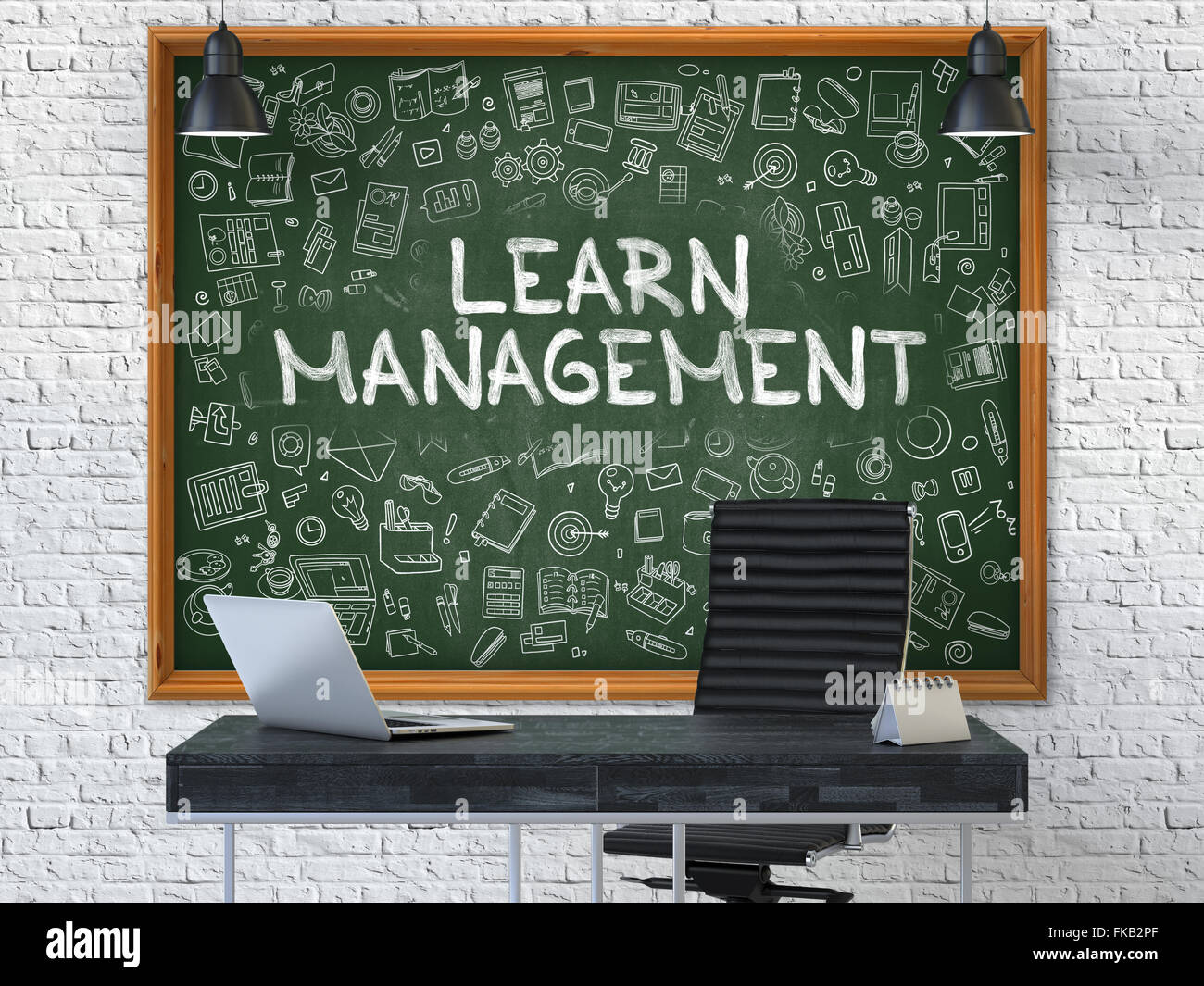 Chalkboard on the Office Wall with Learn Management Concept Stock Photo ...