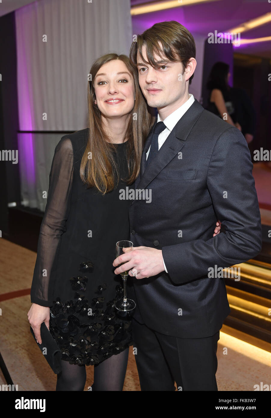 Munich, Germany. 07th Feb, 2016. British actor Sam Riley (R) and his ...
