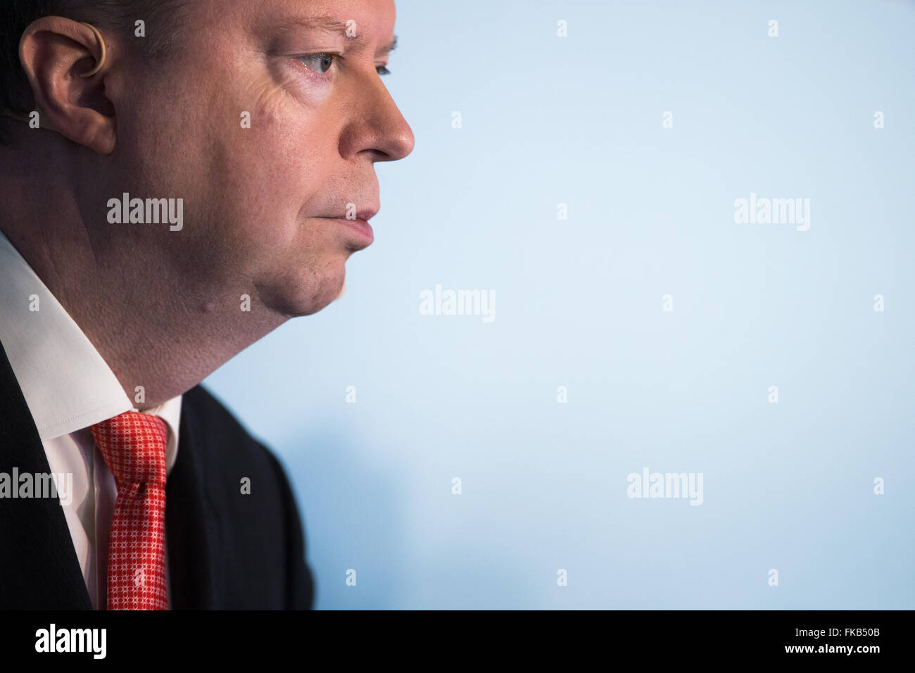 Essen, Germany. 08th Mar, 2016. RWE CEO Peter Terium speaks at the ...