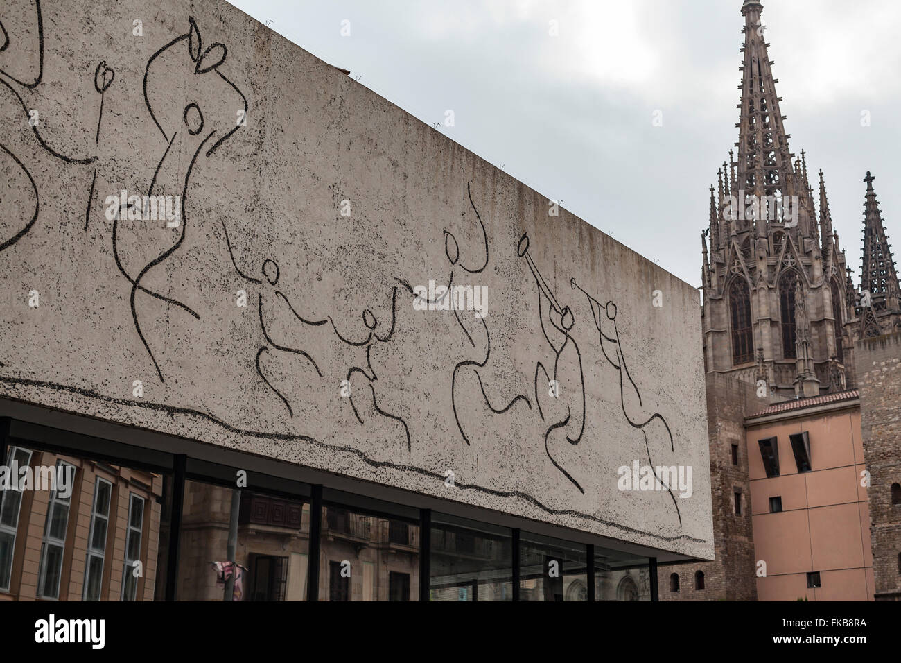 Facade sgraffito designed by Picasso, Plaça Nova, Cathedral, Barcelona ...