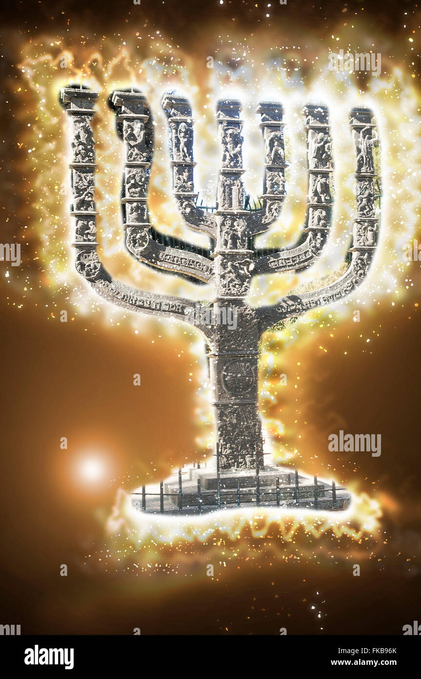 Israel, Jerusalem, The Menorah sculpture by Benno Elkan at the entrance ...