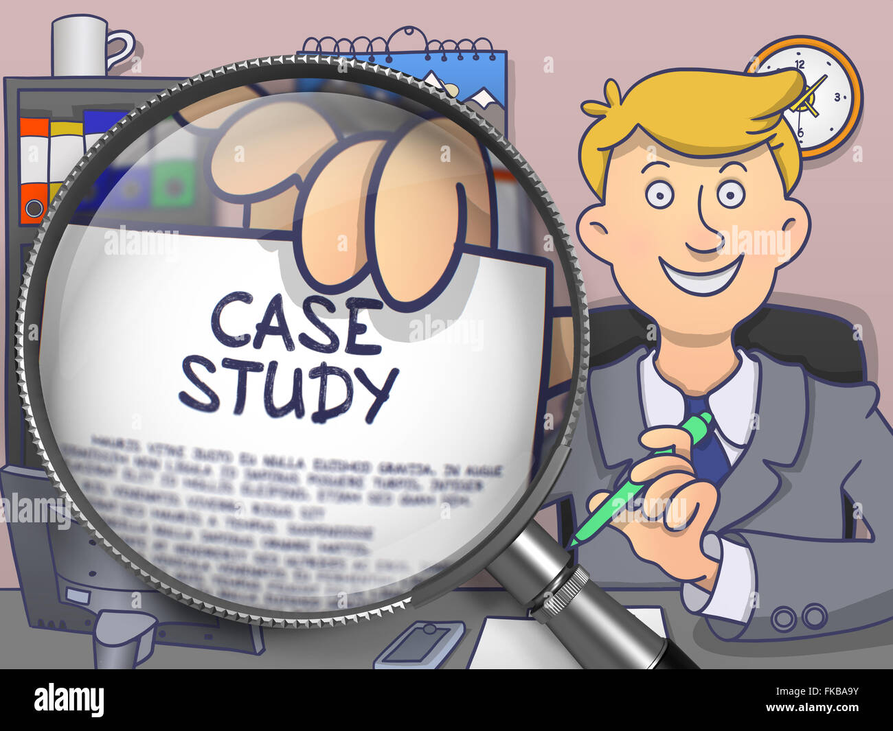 Case Study through Magnifier. Doodle Design Stock Photo - Alamy