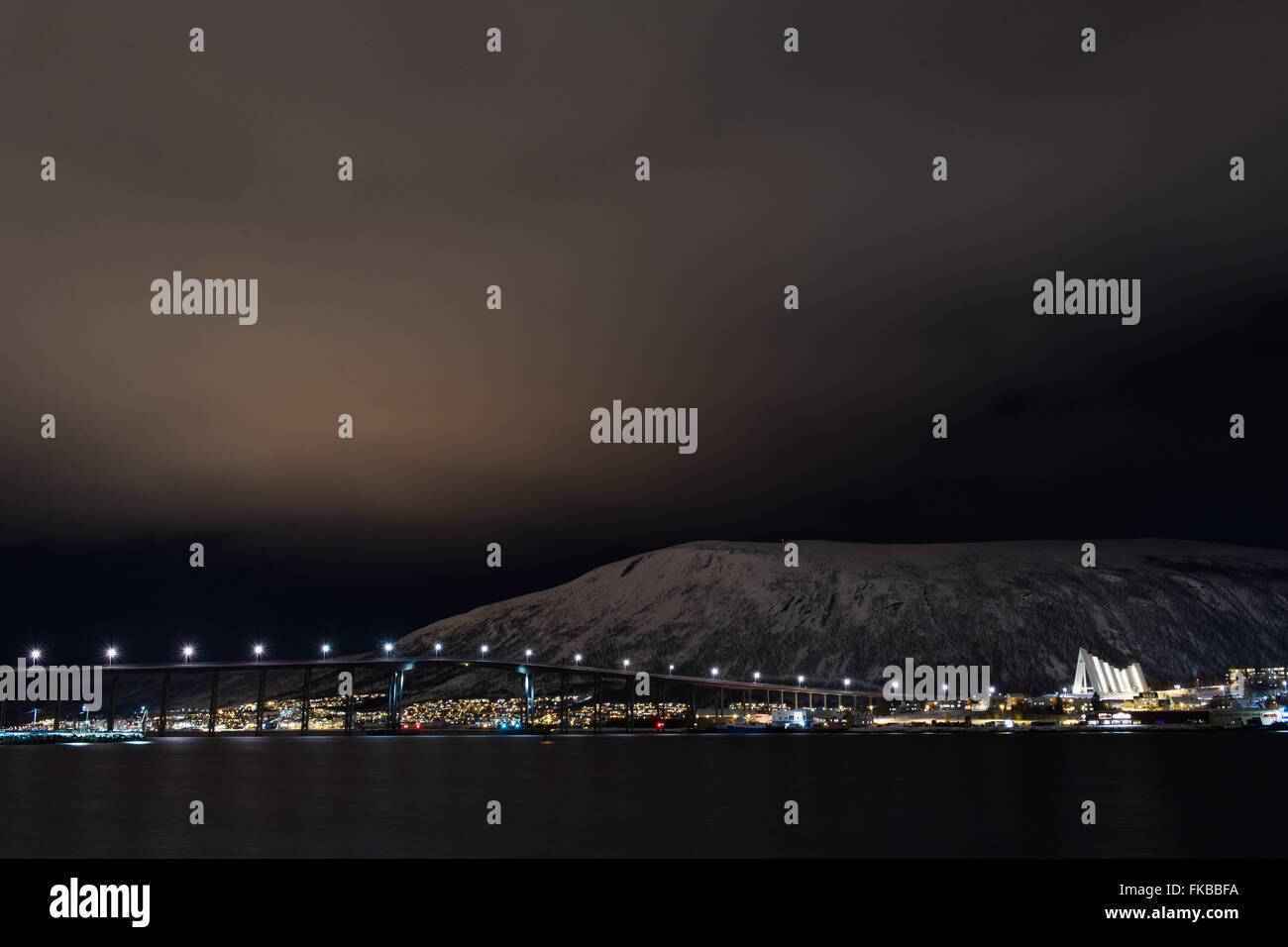 Tromsø landscape at night, overlooking the Arctic Cathedral Stock Photo ...